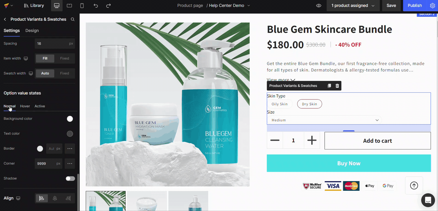 Product Variants and Swatches Element - Help Center