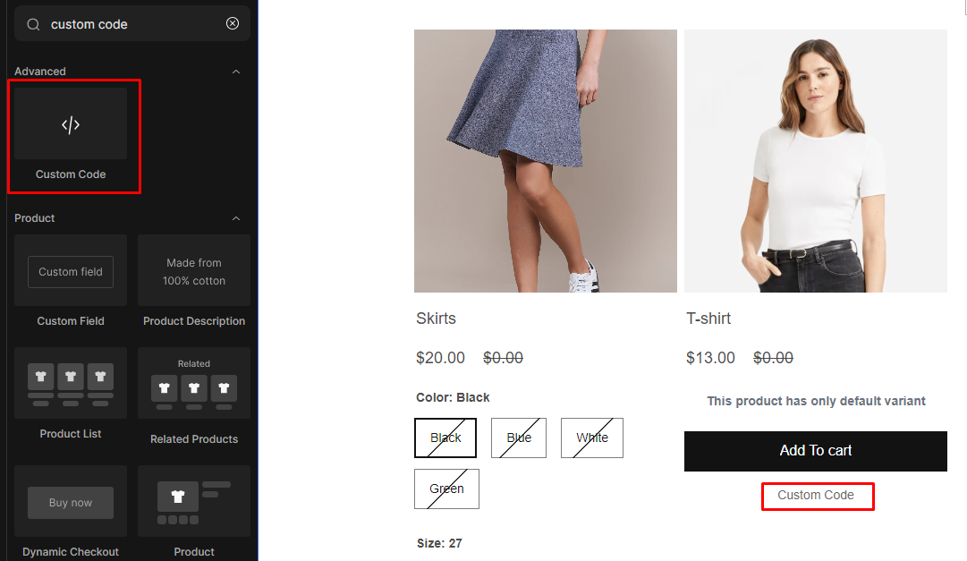 Custom Code element Custom Code element