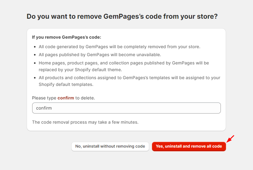 Remove GemPages Code with the Uninstall Safely - Help Center