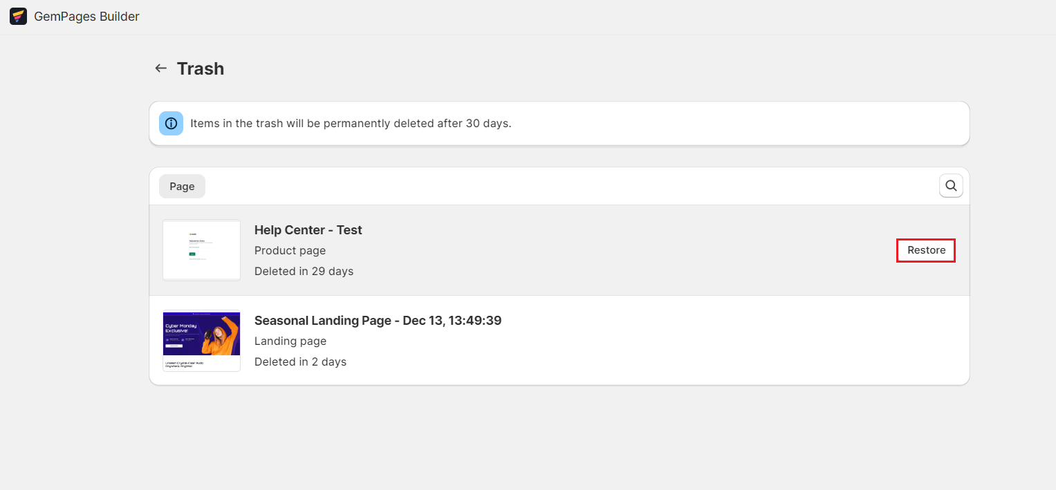 Restore your Deleted Page - Help Center