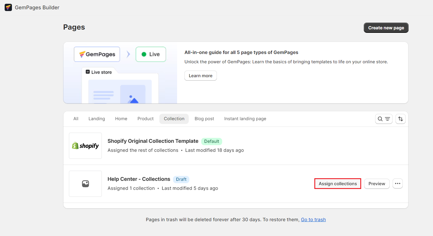Set a GemPages Page as Default - Help Center