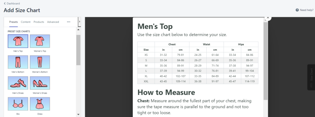 [V7] Tableau des tailles propre : Guide des tailles