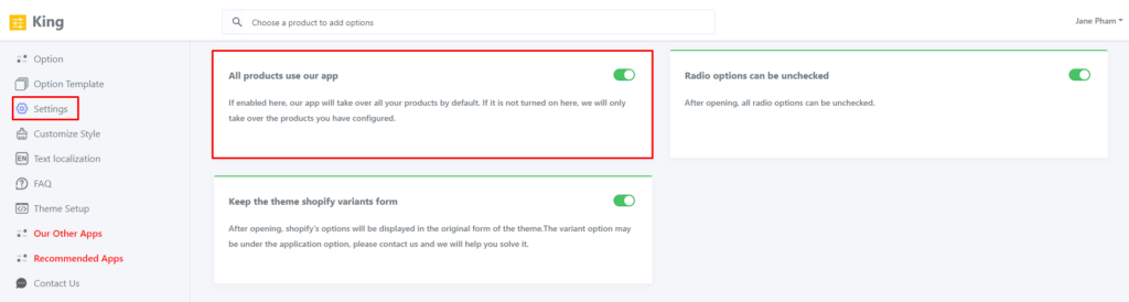 King Product Options - Help Center