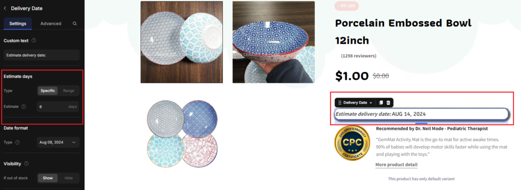 Delivery Date Element - Help Center