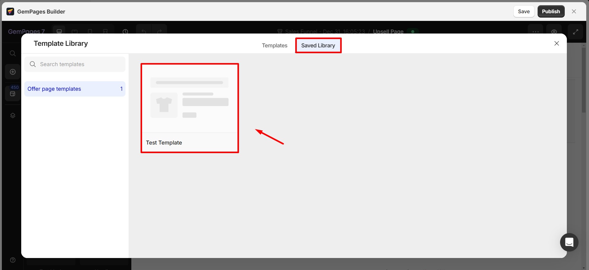 GemPages Sales Funnel: Save Template to Library Feature - Help Center