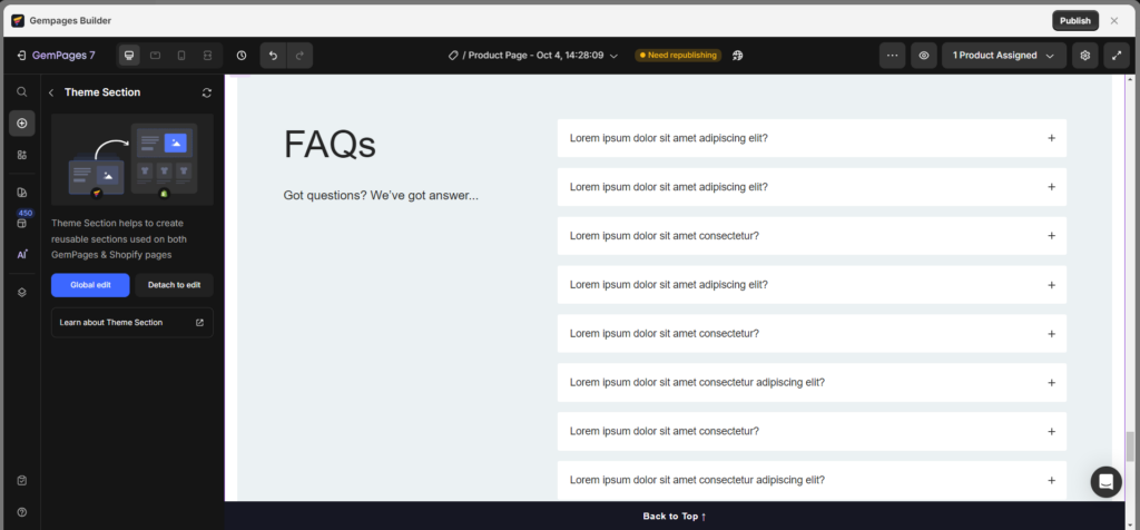 GemPages Theme Section & FAQs - Help Center