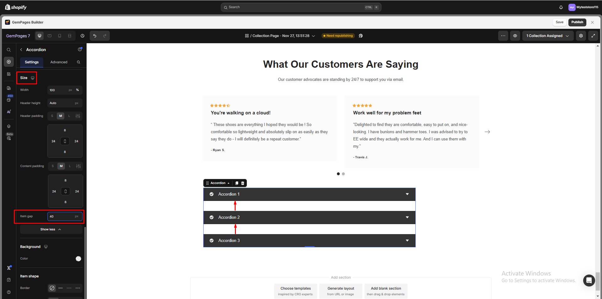 Change the Gap Inside Element - Help Center