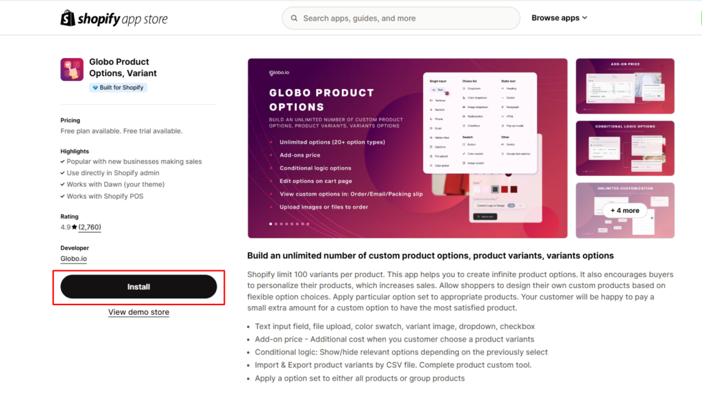 Globo Product Options, Variant - Help Center