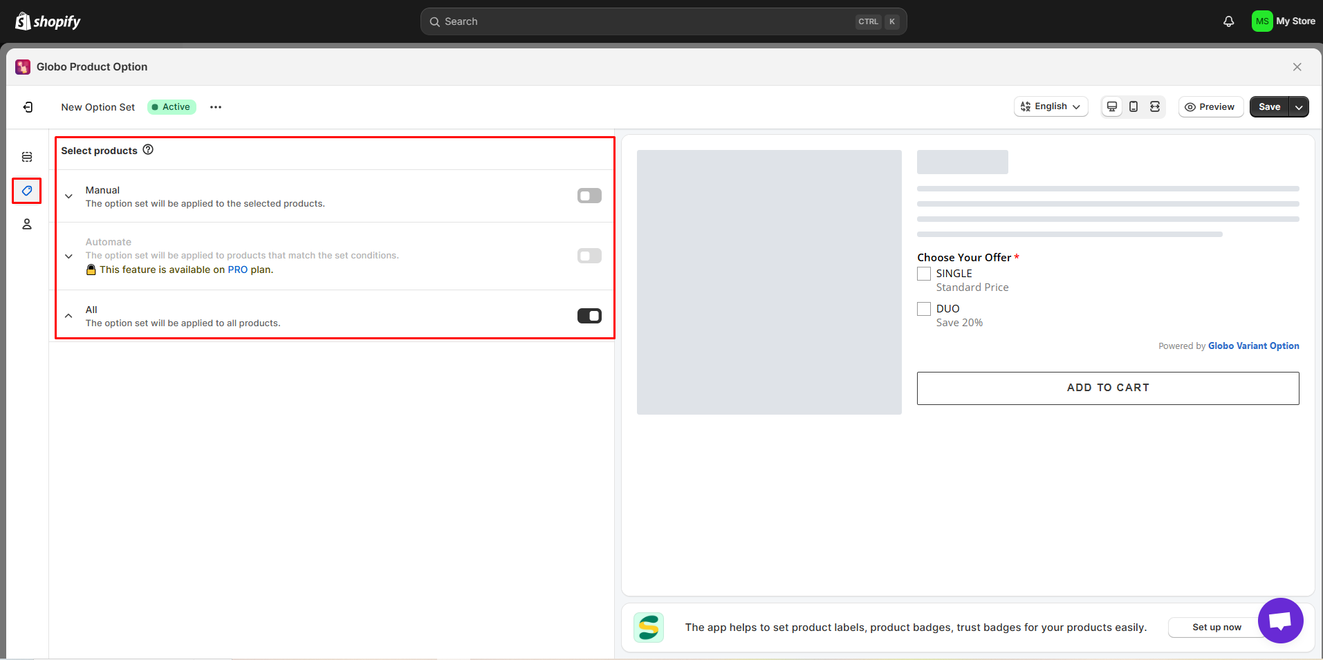Globo Product Options, Variant - Help Center