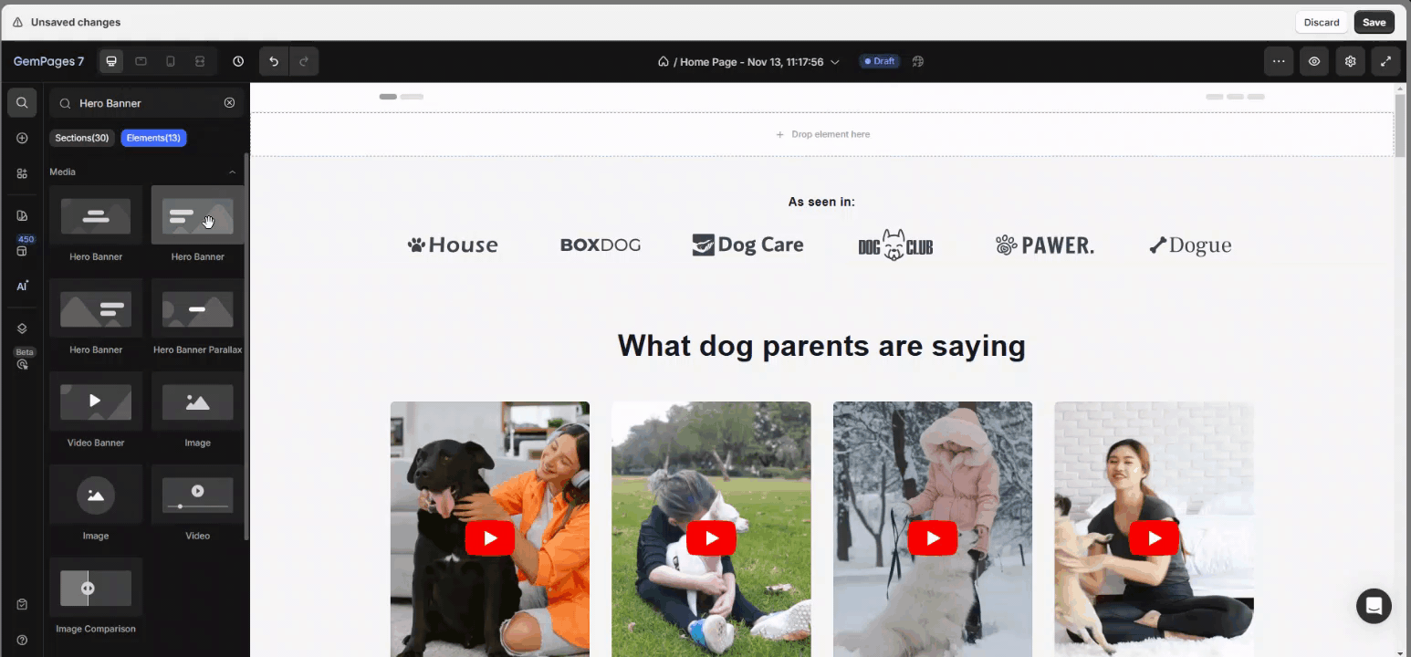 Design Hero Section with Hero Banner Element - Help Center
