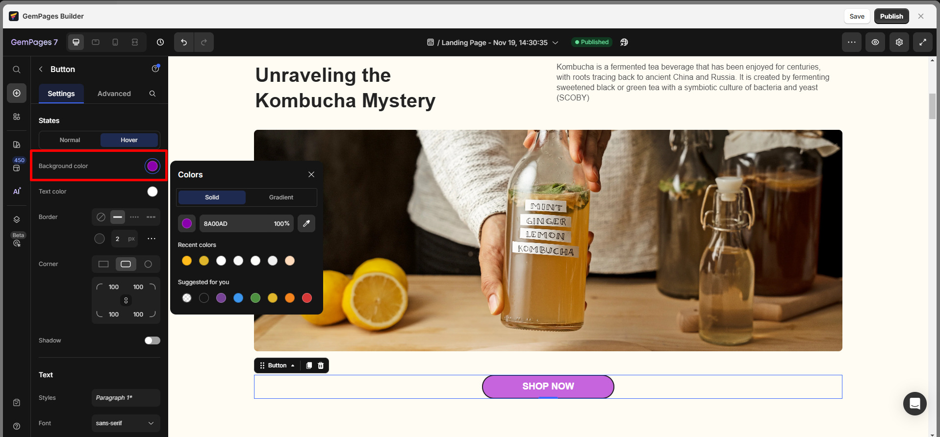 Change the Hover Styles of Button - Help Center