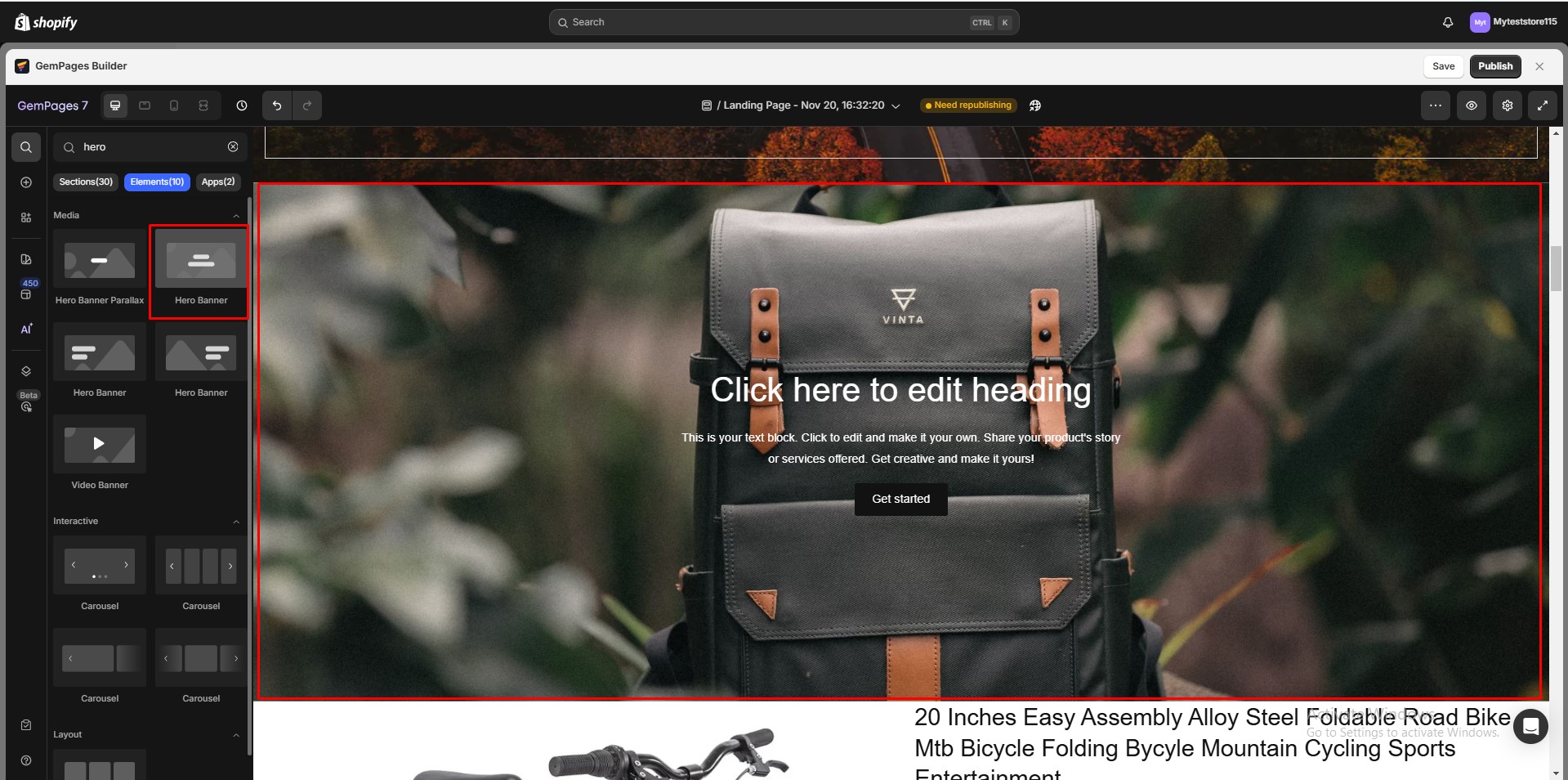 Mit dem Hero-Banner-Element eine Überlagerung zu einem Bild hinzufügen ...