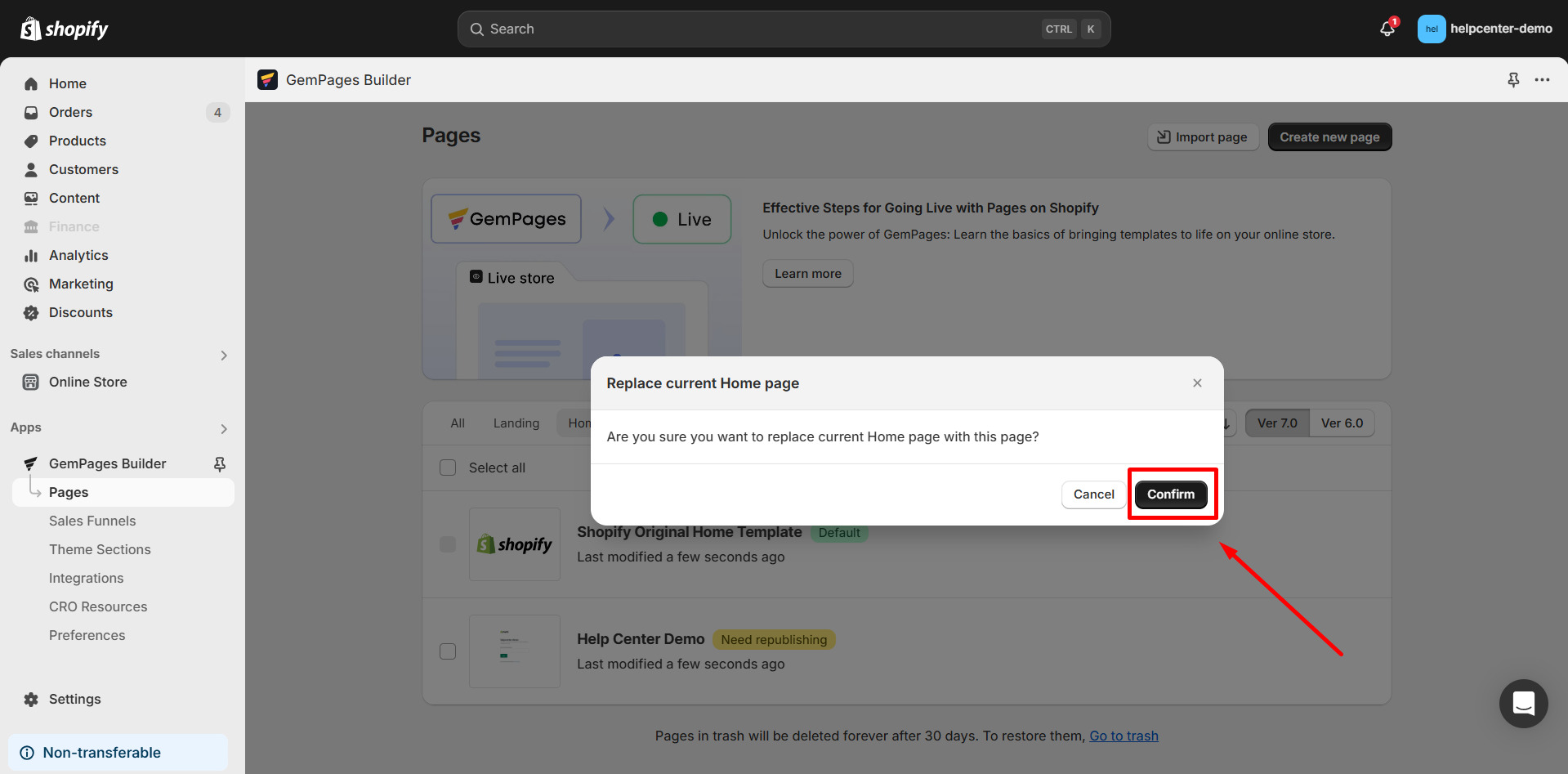 Replace Default Homepage With Gempages Homepage Help Center
