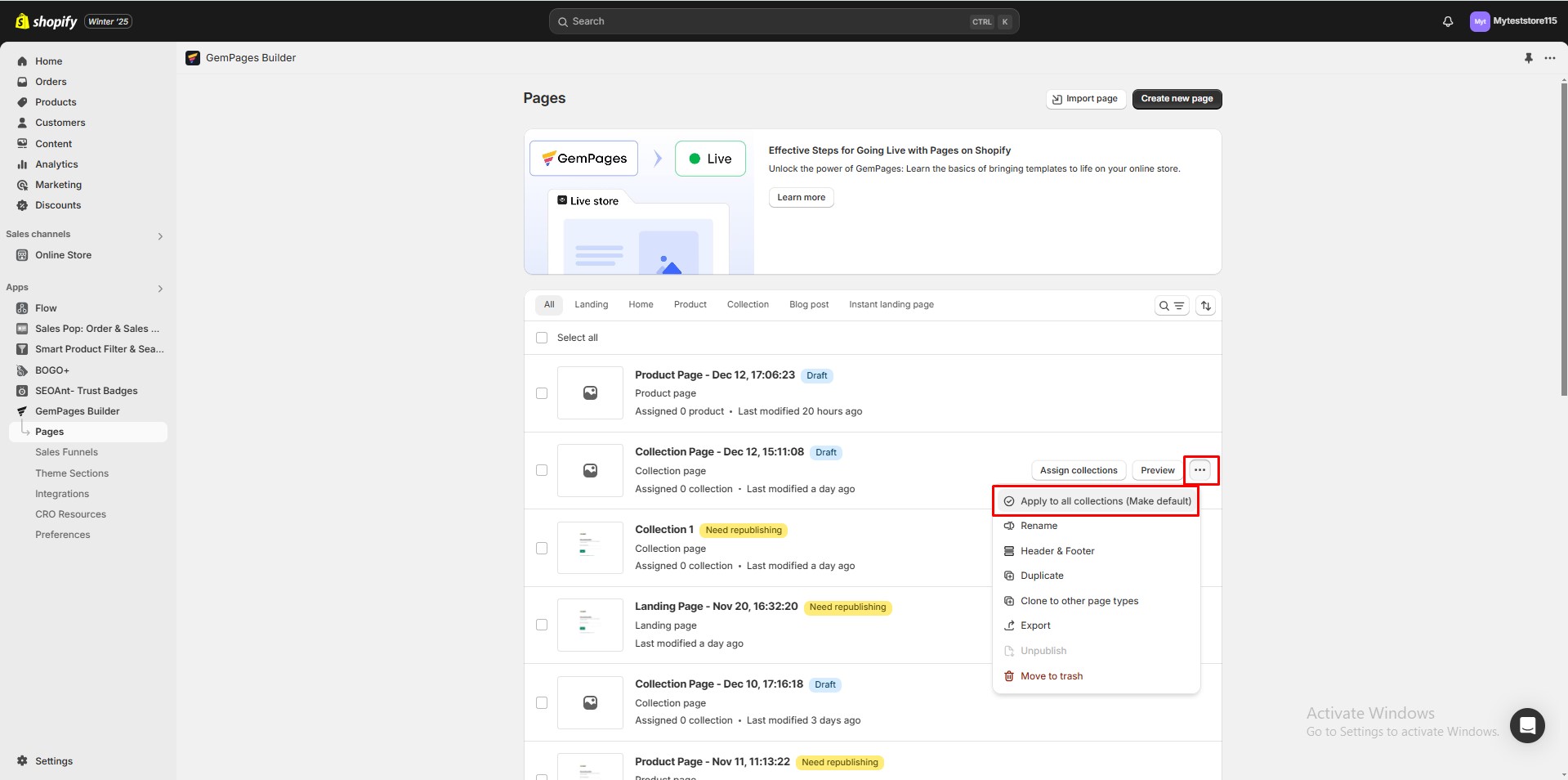 Replace your Default Collection Page with GemPages Collection Template