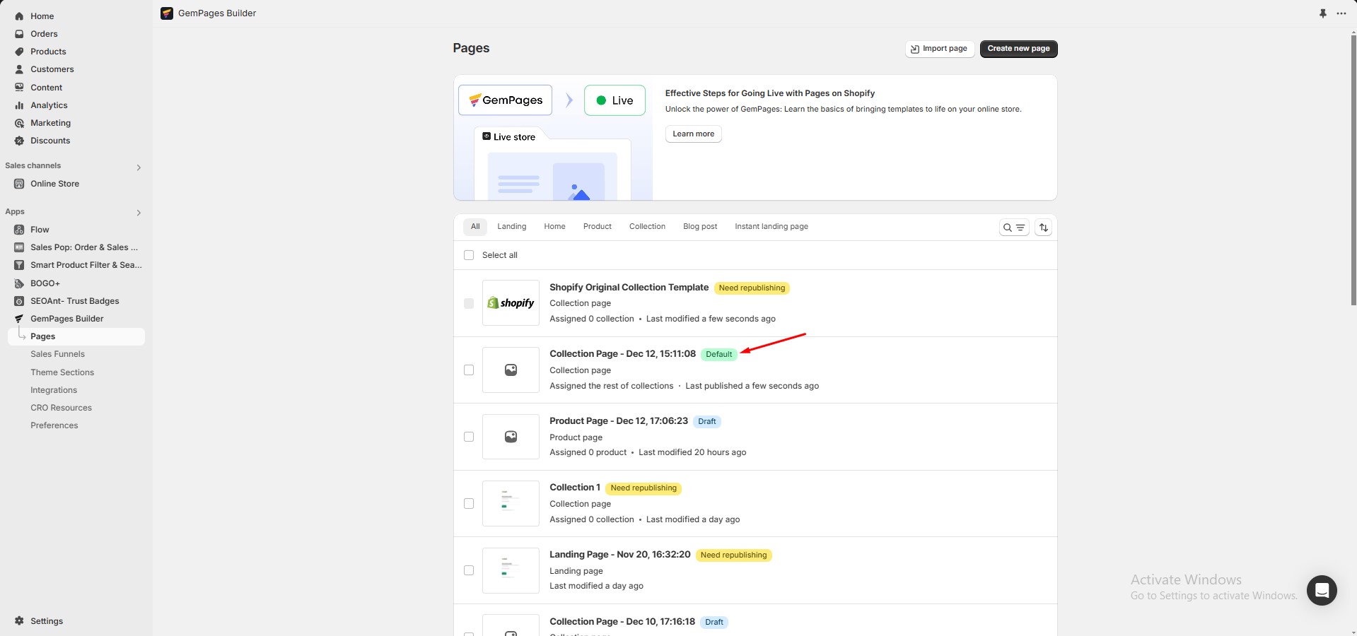 Replace your Default Collection Page with GemPages Collection Template