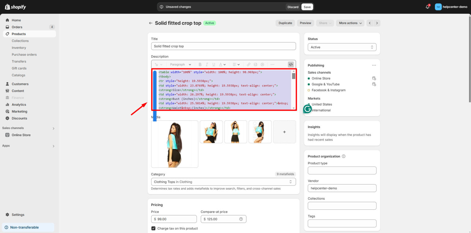 Add Size Chart to your Product Page - Help Center