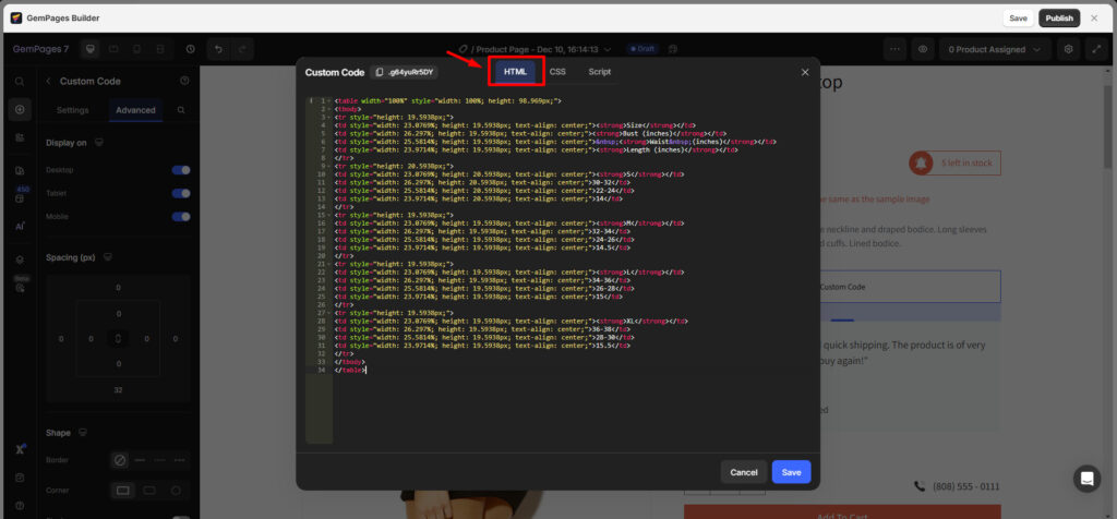 Add Size Chart to your Product Page - Help Center